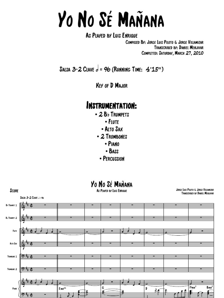 Yo No Sé Mañana - Luis Enrique (Score) | PDF | Leisure | Entertainment ...