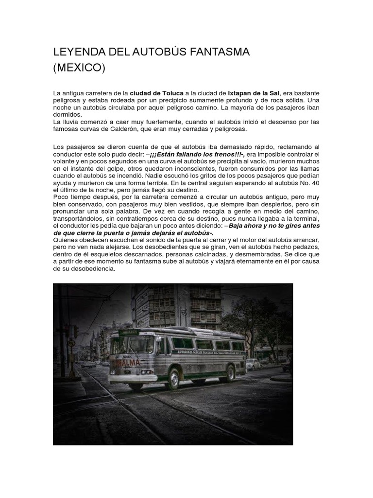 Leyenda Del Autobús Fantasma | PDF | Autobús | Fantasmas