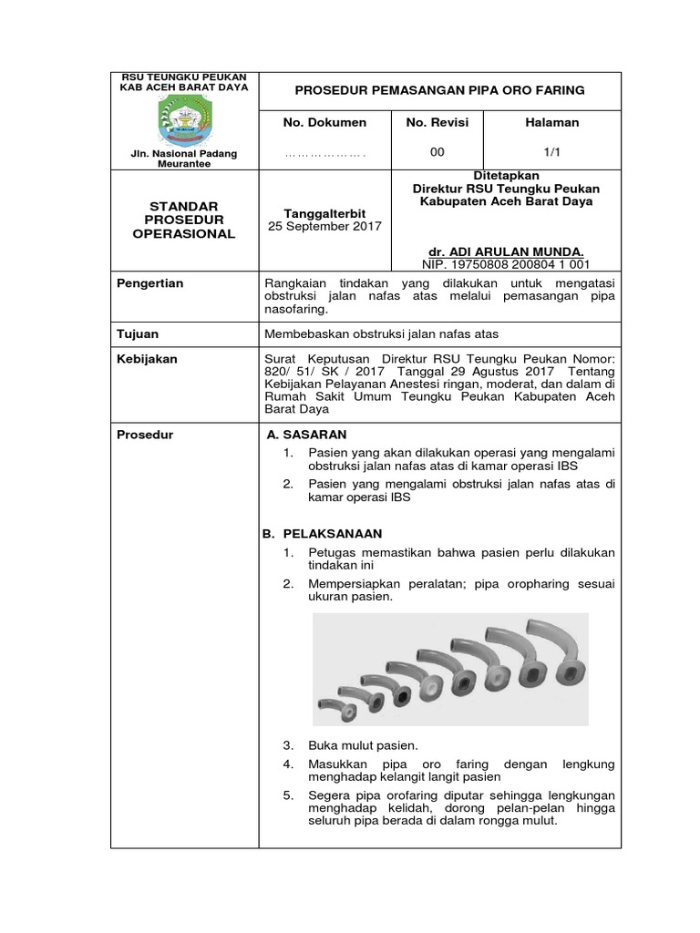 Spo - Pemasangan Pipa Orofaring | PDF