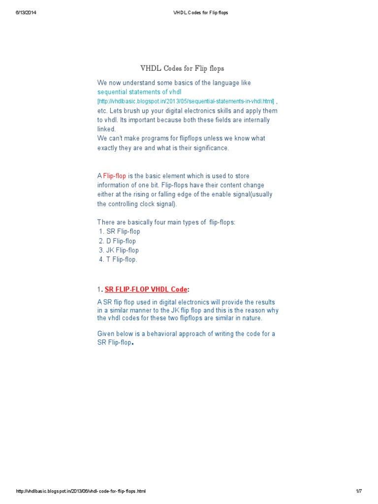 Vhdl Codes For Flip Flops Pdf Vhdl Computer Programming