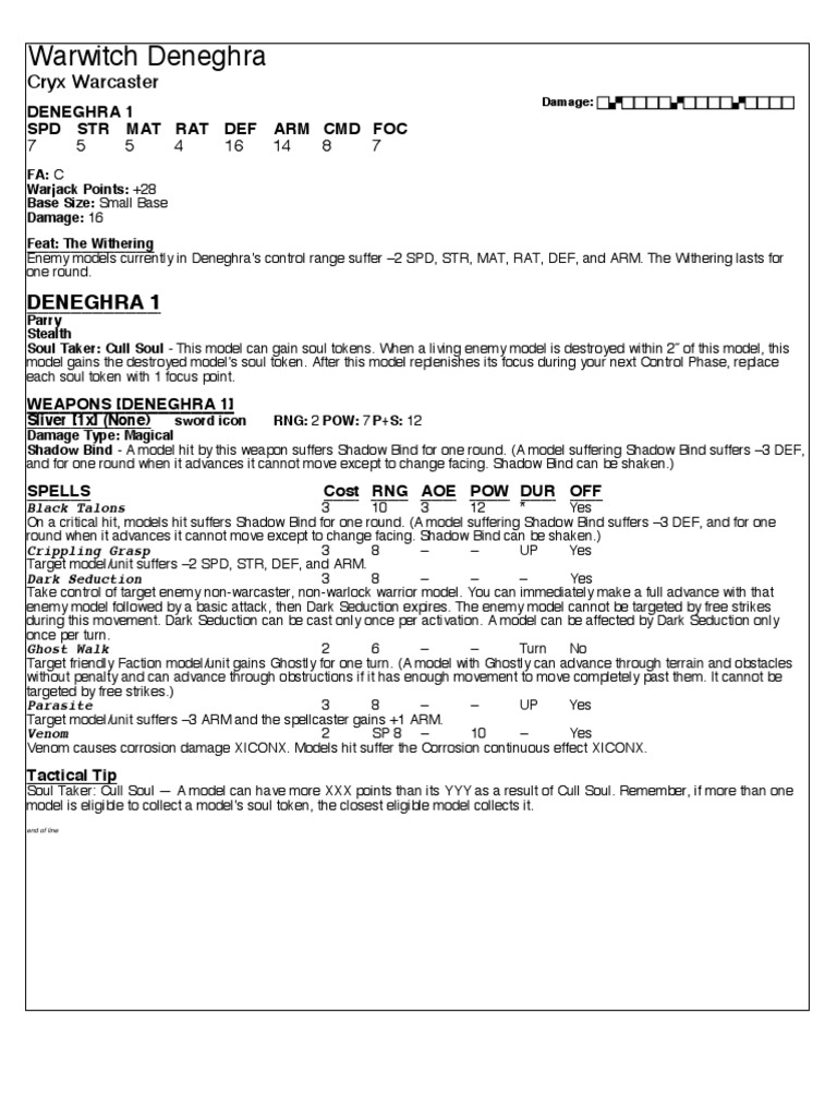 Cryx Warcasters and Units Guide | PDF | Gunfighter | Infantry