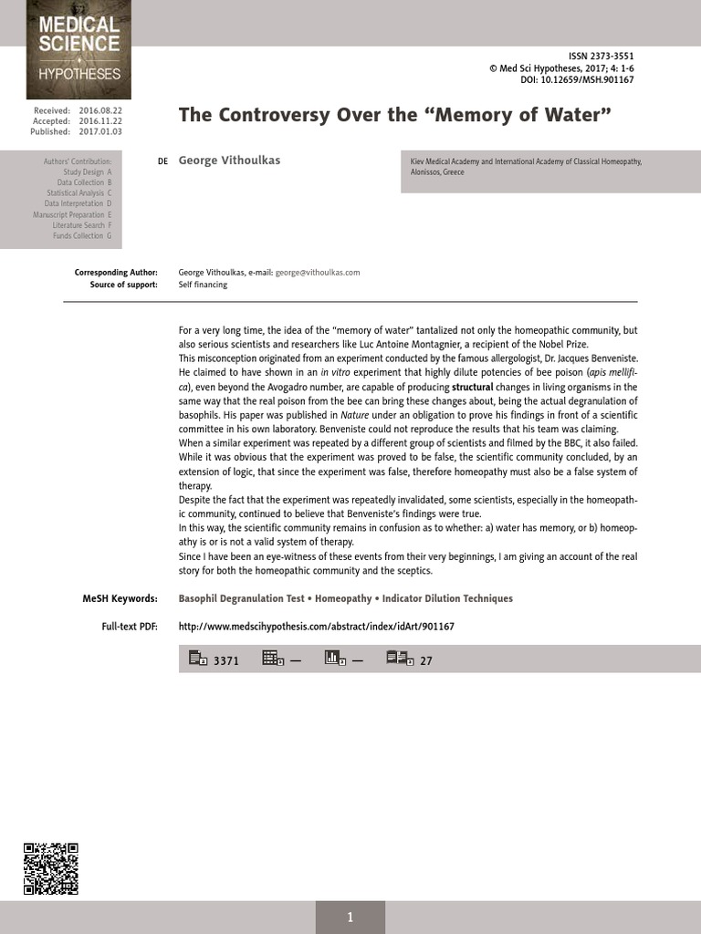 The Controversy Over The "Memory of Water" | PDF | Homeopathy | Inquiry