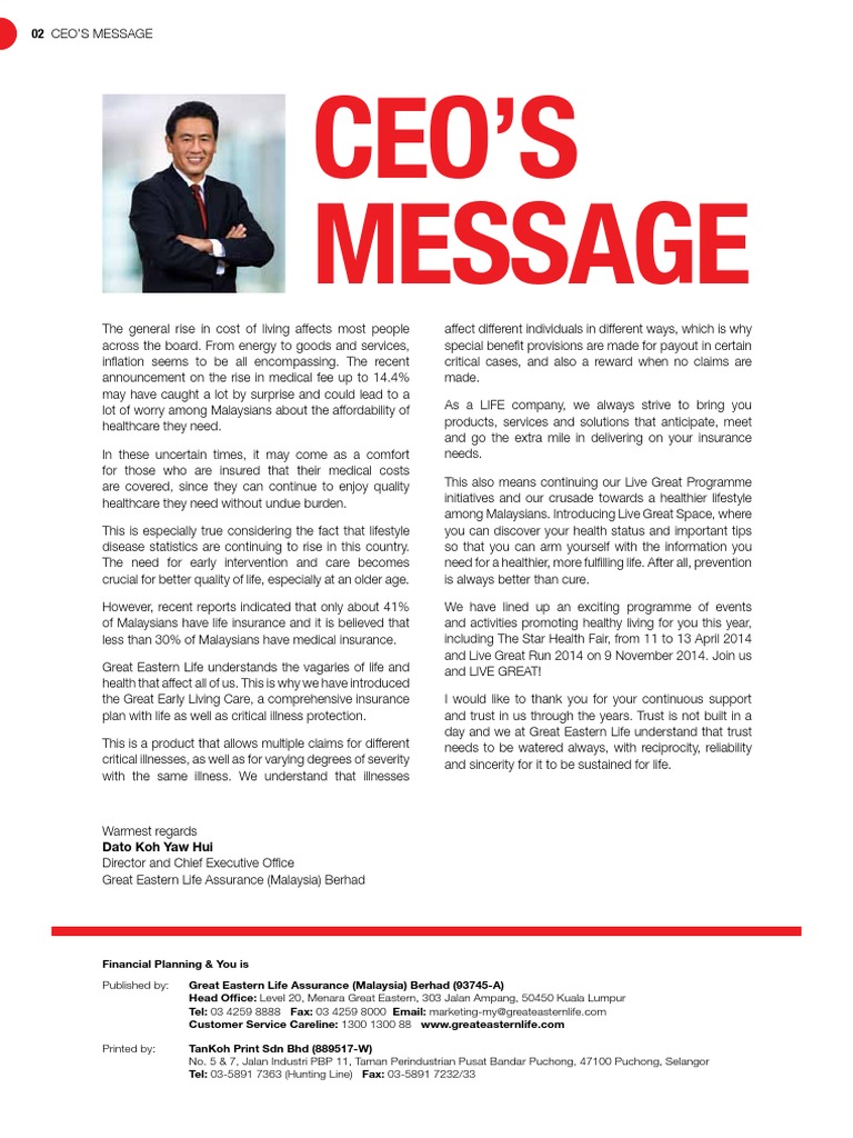 Great Eastern Life Newsletter - CEO Message | PDF | Preventive ...