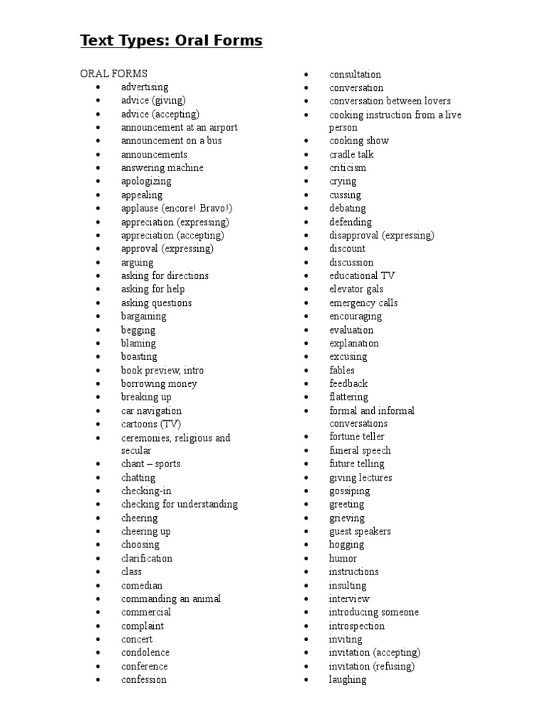 Forms Oral&written | PDF | Entertainment (General)