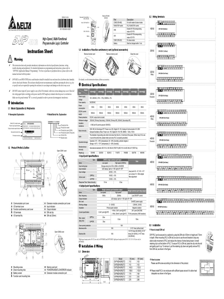DVP-EH2 InstructionSheet | PDF | Programmable Logic Controller | Power Supply