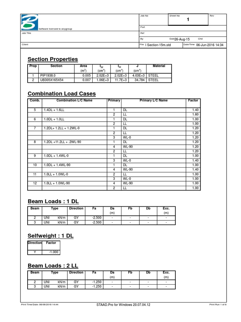 Section Properties: Prop Section Area I I J Material | PDF | Buckling ...