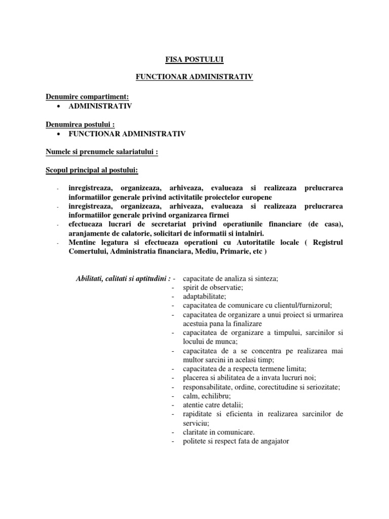 FISA+POSTULUI Administrativ | PDF