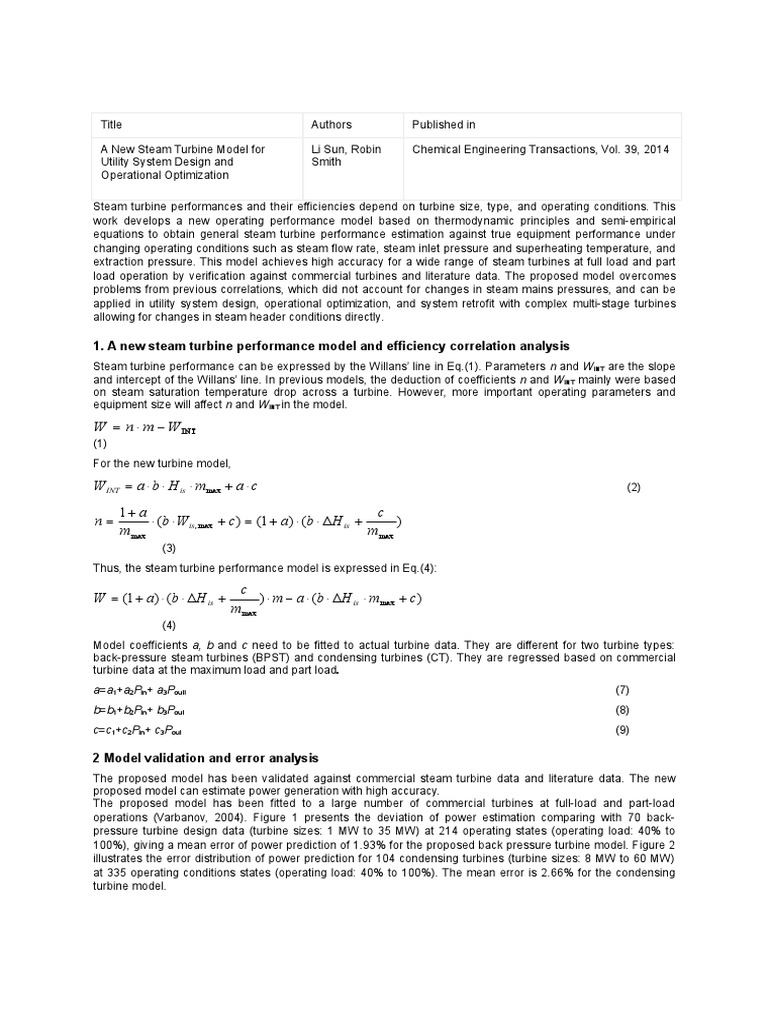 A New Steam Turbine Performance Model and Efficiency Correlation ...