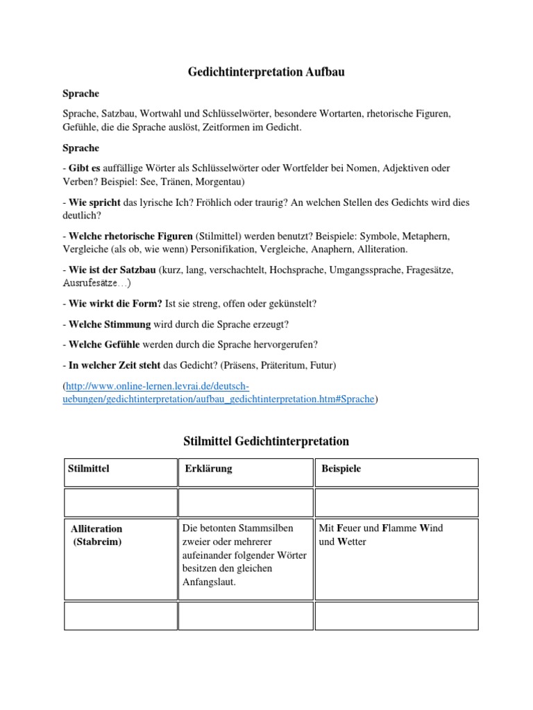 Gedichtinterpretation Aufbau