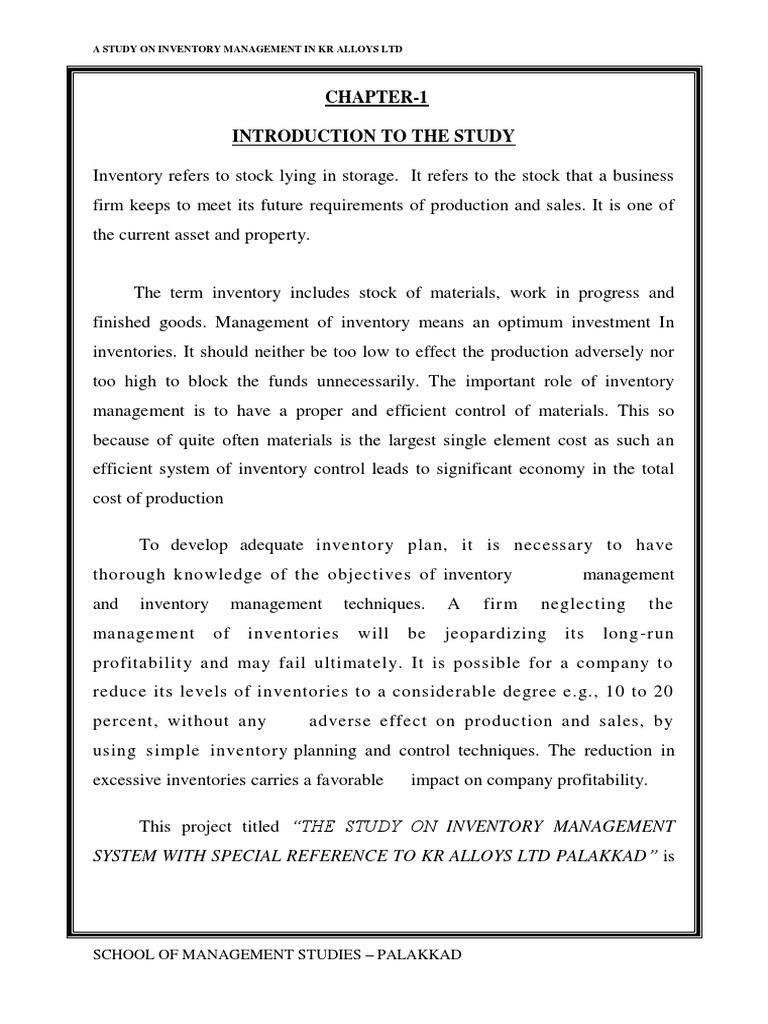 A Study On Inventory Management | PDF | Inventory | Business