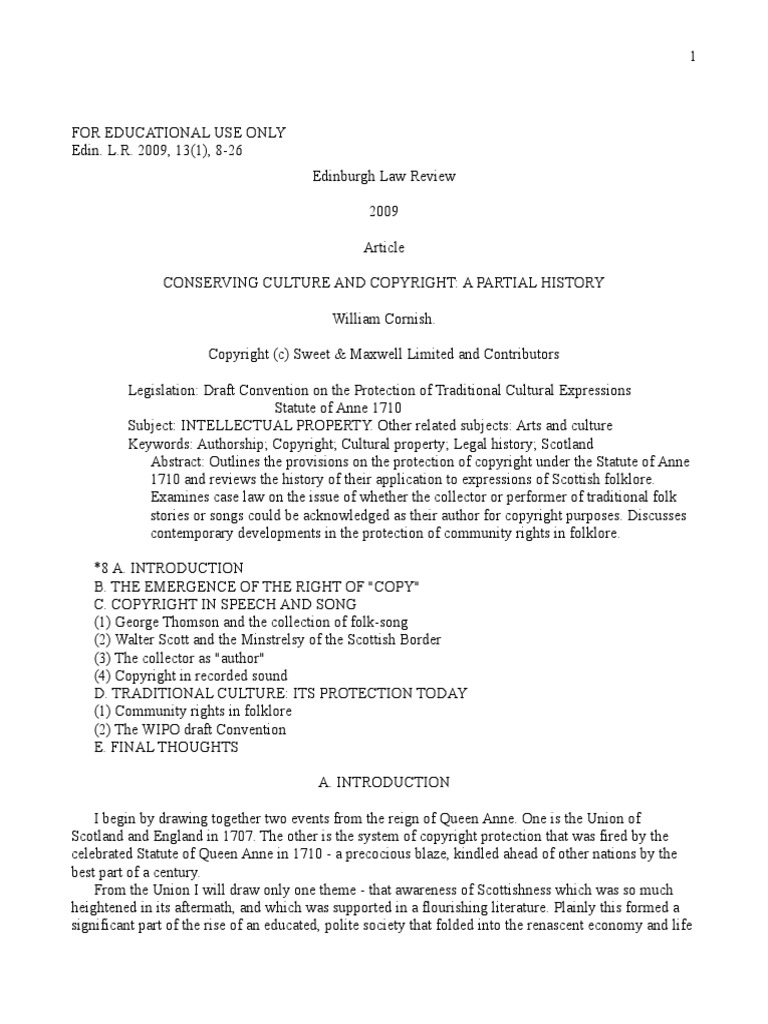 William Cornish Culture and Copyright | PDF | Intellectual Property ...