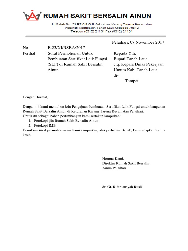 Contoh Surat Ke SLF | PDF