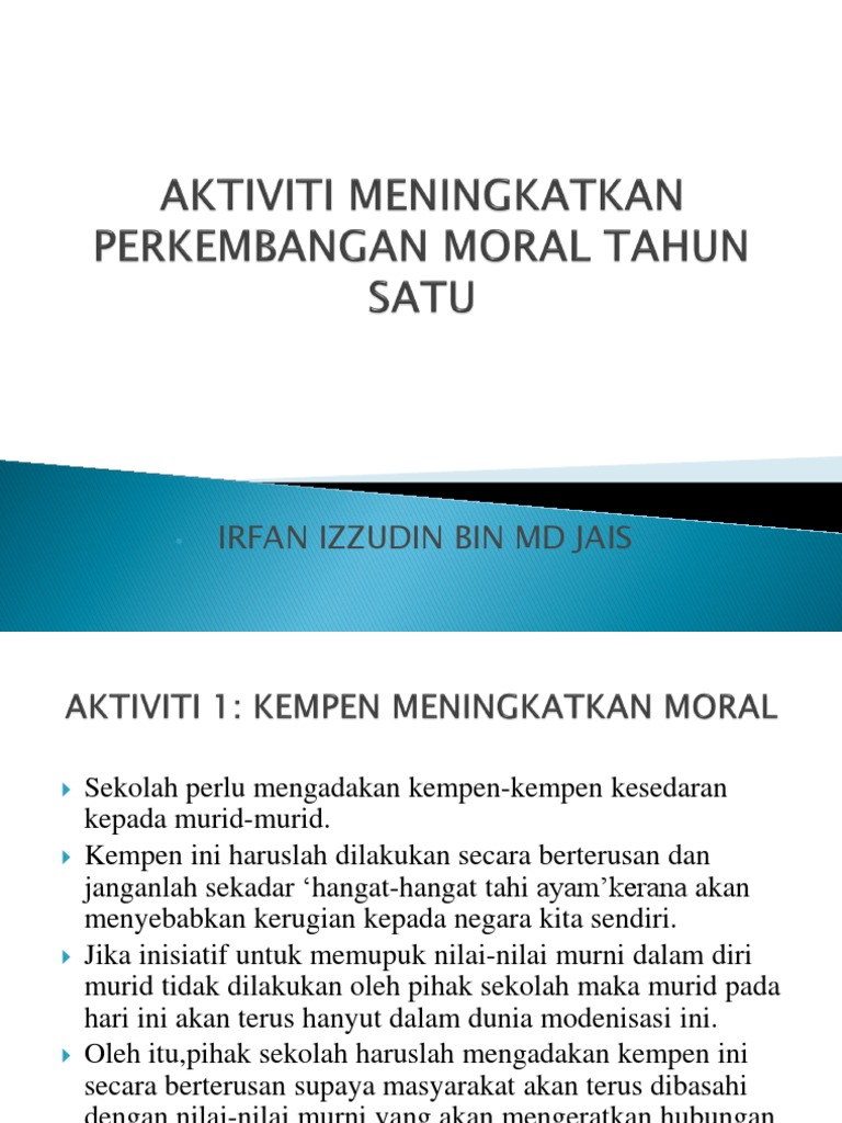 Aktiviti Meningkatkan Perkembangan Moral Tahun Satu | PDF