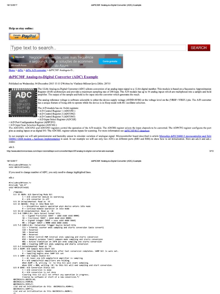Dspic30f Analog To Digital Converter Adc Example | PDF