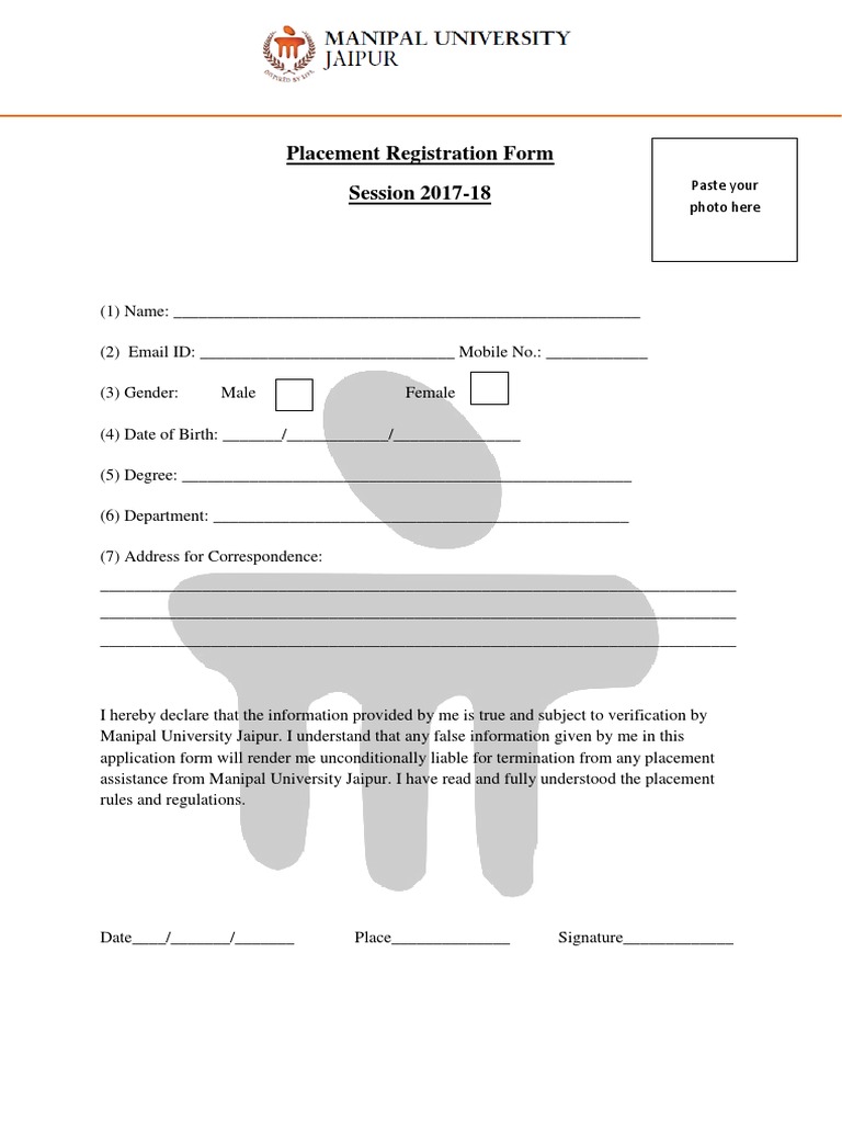 Placement Registration Form - FoE - 2017-18 | PDF | Government ...