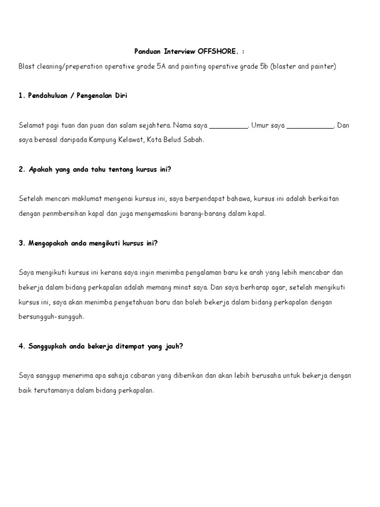 Panduan Interview OFFSHORE | PDF