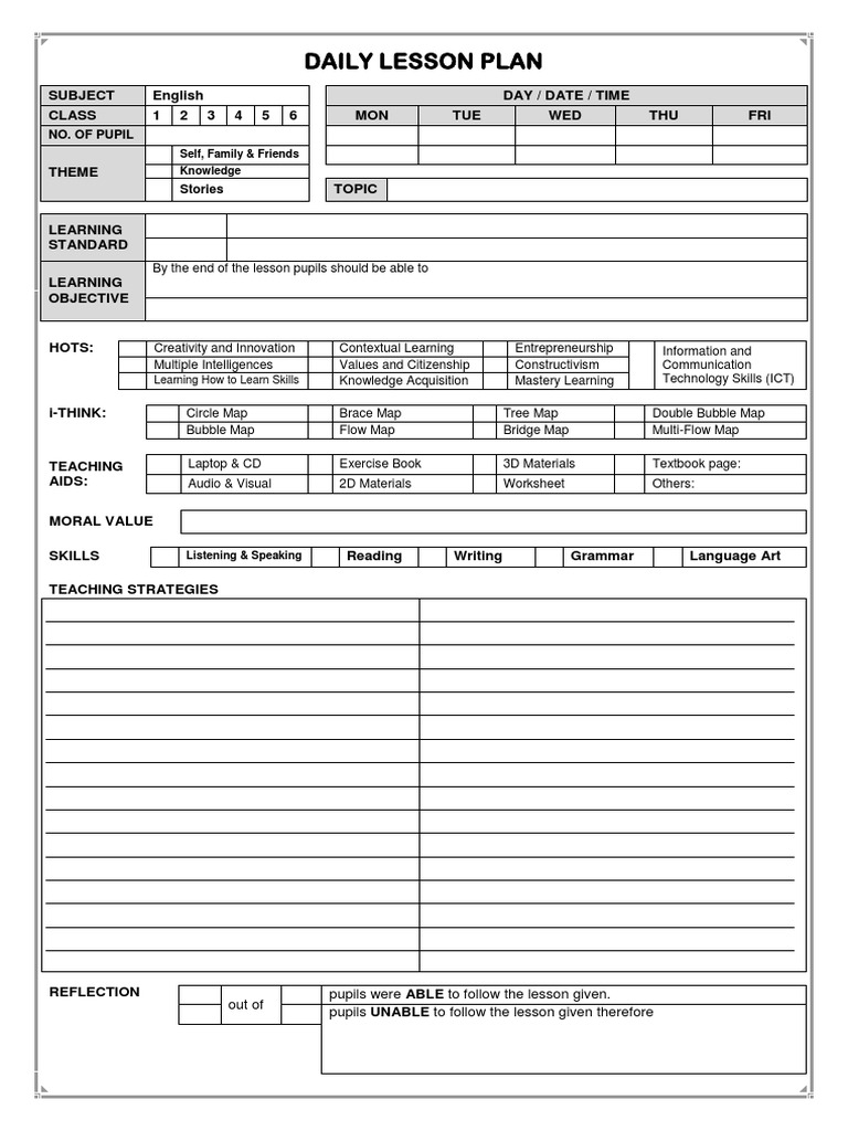 Template RPH Bahasa Inggeris | PDF | Lesson Plan | Learning
