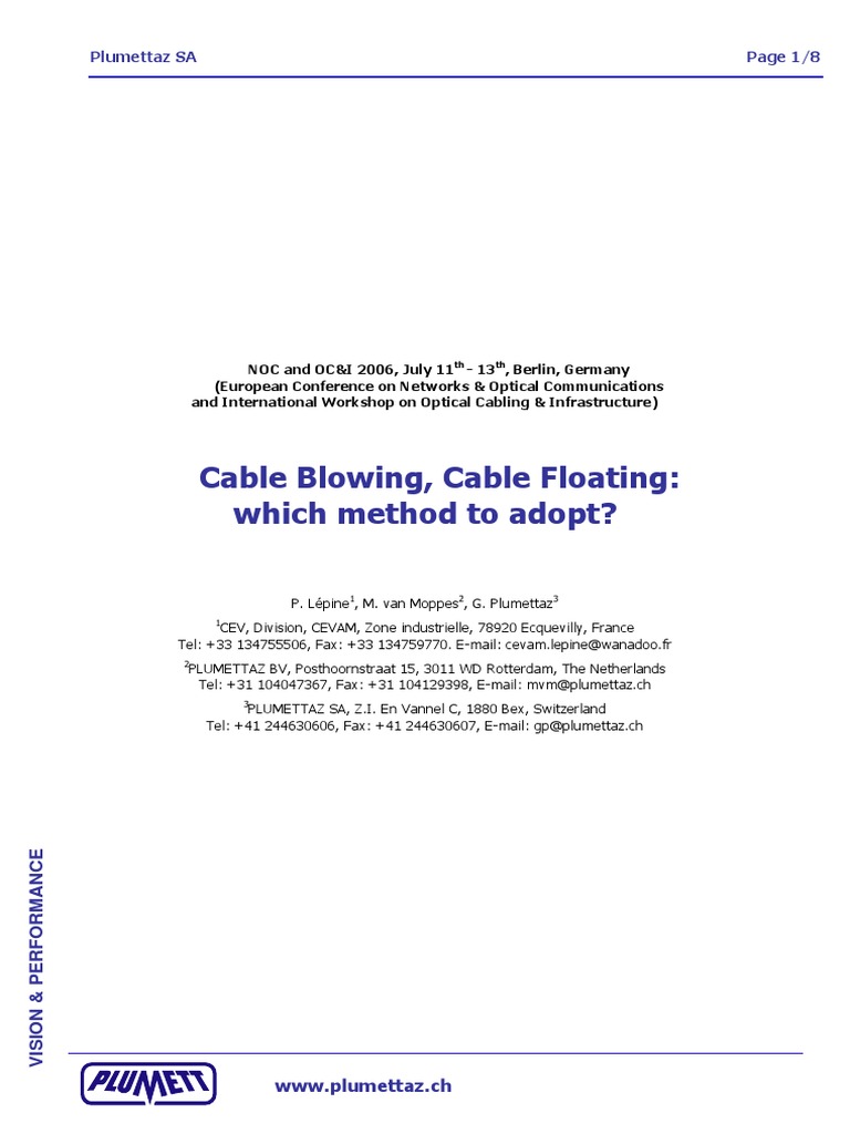 NOC and OC&I 2006 Cable Blowing, Cable Floating, Which Method To Adopt ...