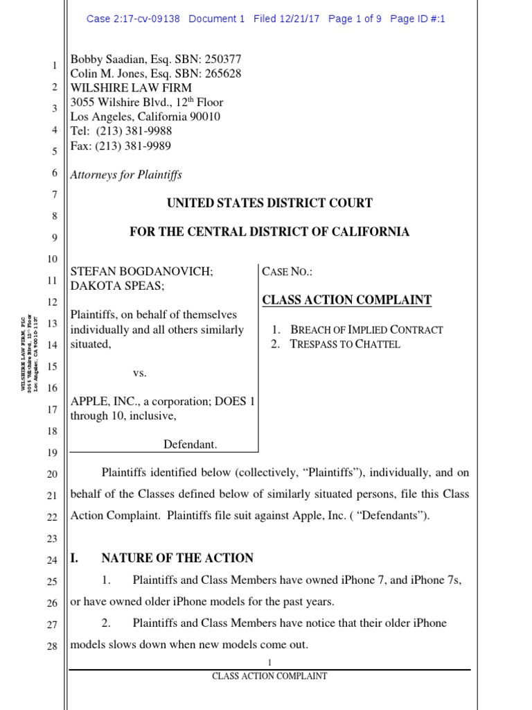 Apple Law Suit | PDF | Class Action | Complaint