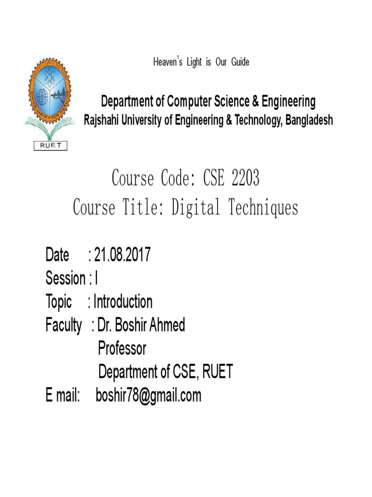 Course Code: CSE 2203 Course Title: Digital Techniques | PDF | Analogue Electronics | Digital ...