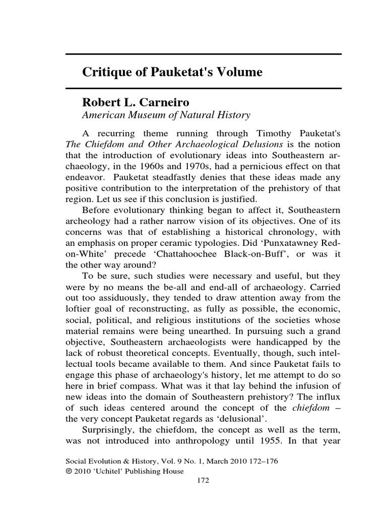 Critique of Pauketat's Volume: Robert L. Carneiro | PDF | Archaeology ...