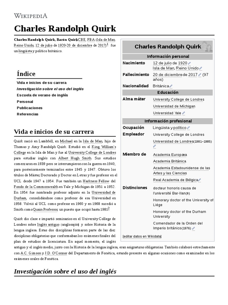 Charles Randolph Quirk | PDF | Lingüística | Academia