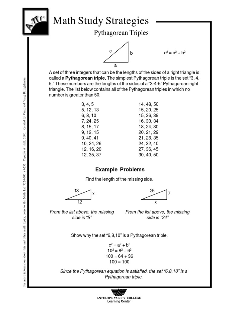 Pythagorean Triples List