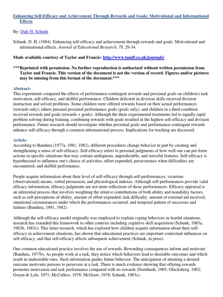 Self Efficacy Through Rewards | PDF | Self Efficacy | Analysis Of Covariance