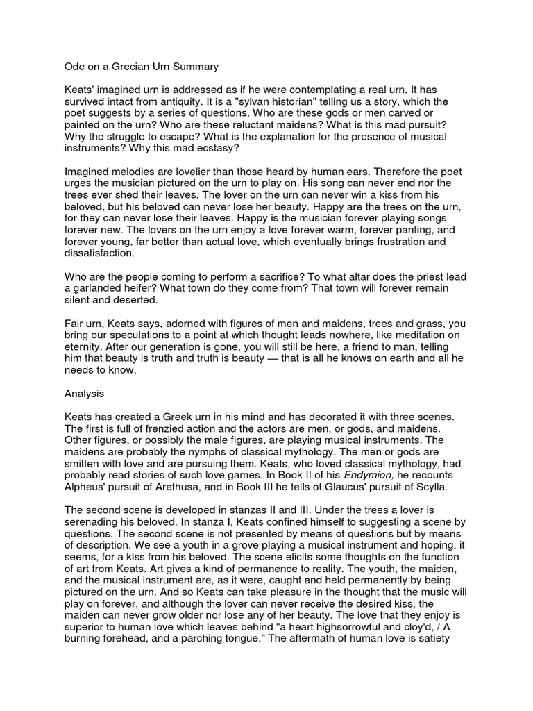 Ode On A Grecian Urn Summary | PDF | Poetry