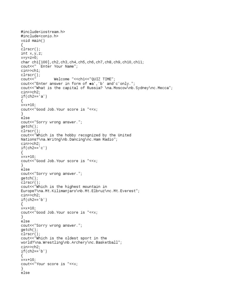 C++ Quiz Code Project | PDF | Computer Programming | Software Engineering