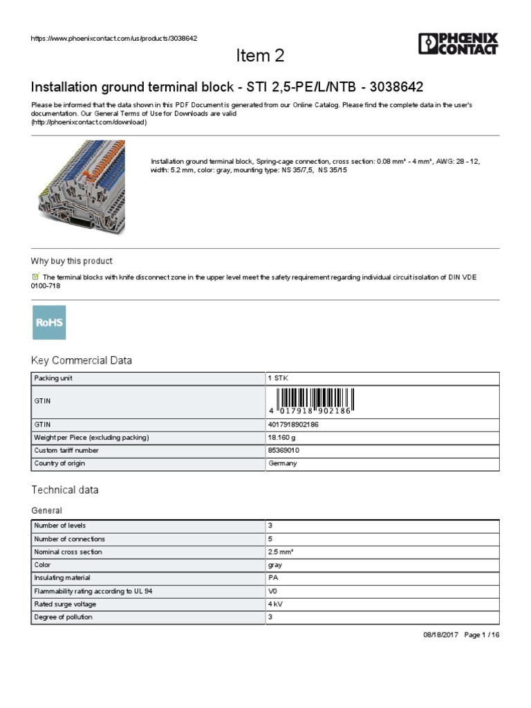 Item 2: Installation Ground Terminal Block - STI 2,5-PE/L/NTB - 3038642 ...