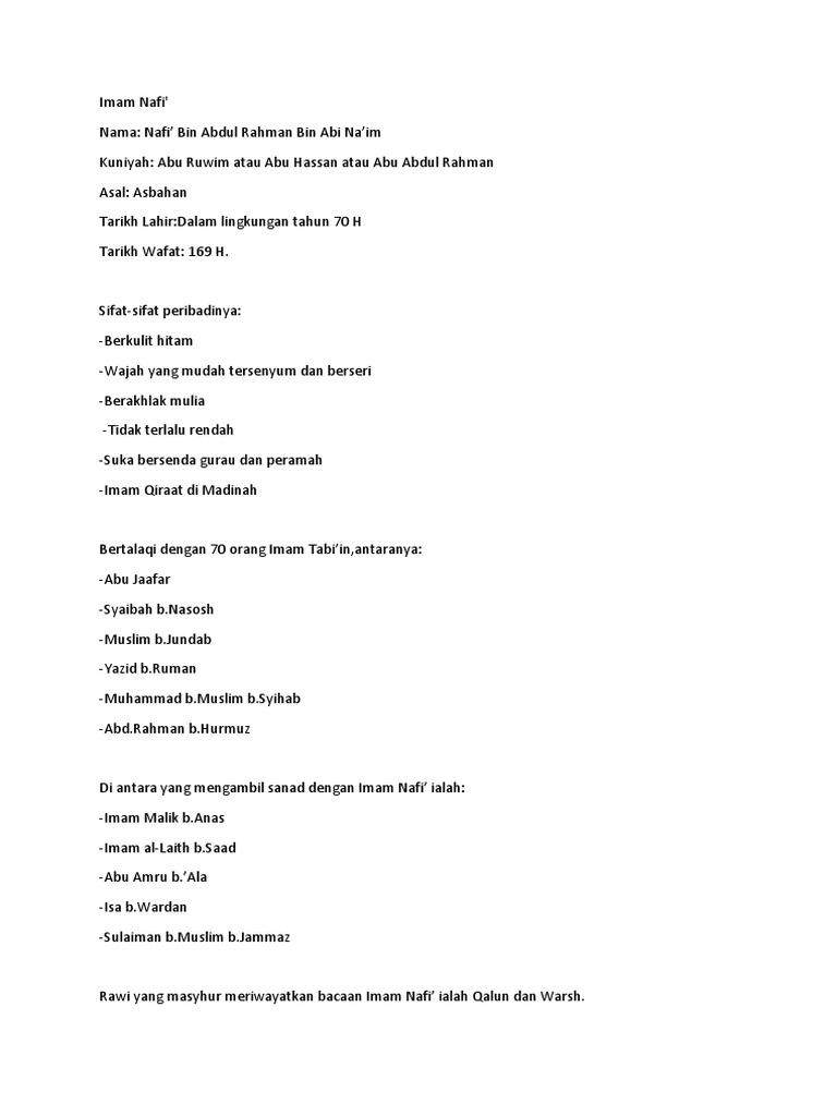 Imam Nafi | PDF