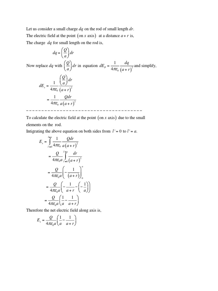Electric Field of Thin Rod | PDF | Electric Field | Physics