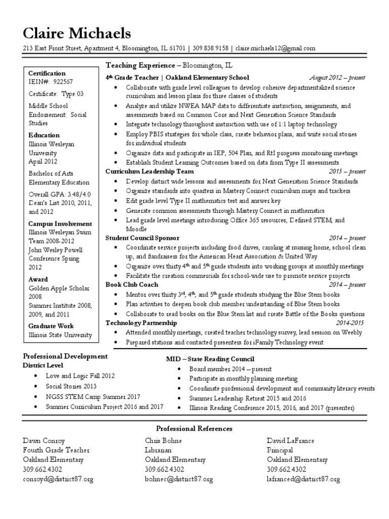 Claire Michaels Resume | PDF | Educational Assessment | Science ...
