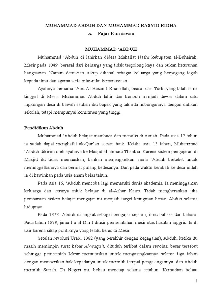 Persamaan Pemikiran Abduh dan Ridha | PDF
