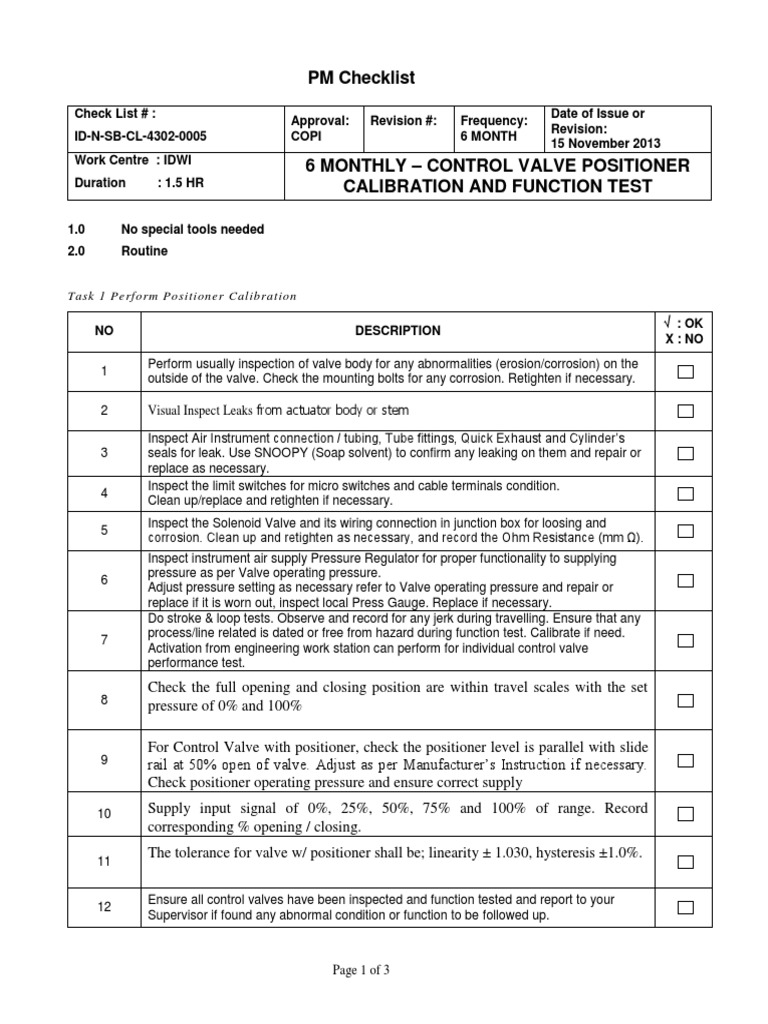 6month (Idins) - Control Valve Function Test and Positioner Calibration ...