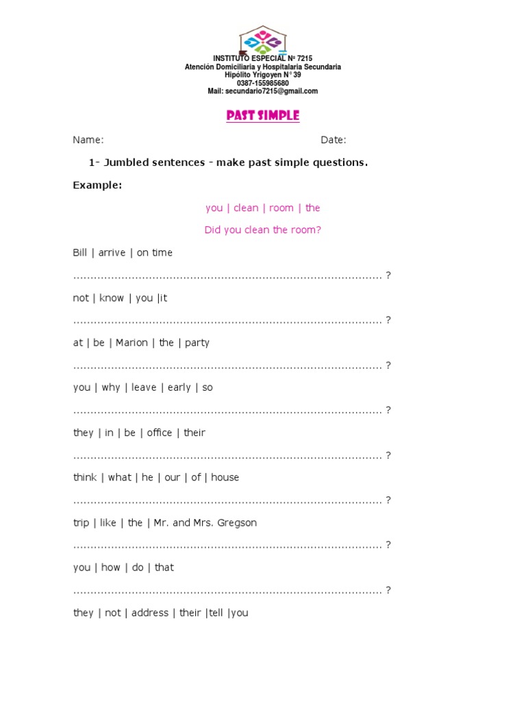 1-Jumbled Sentences - Make Past Simple Questions. Example | PDF