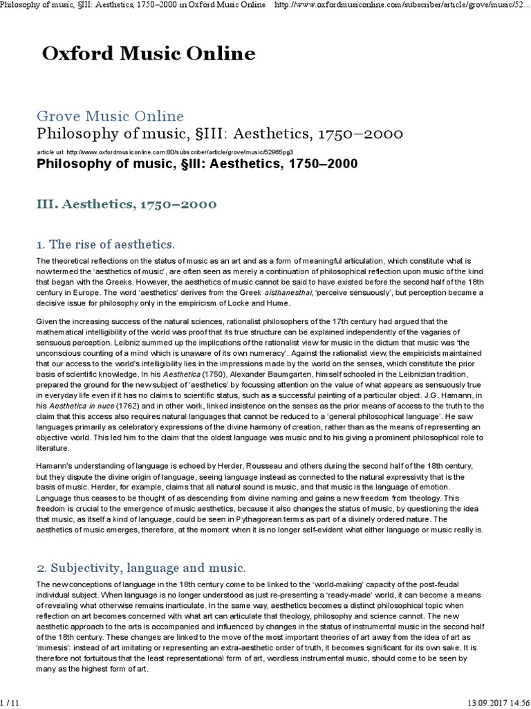 Grove Philosophy of Music 2 | PDF | Immanuel Kant | Aesthetics