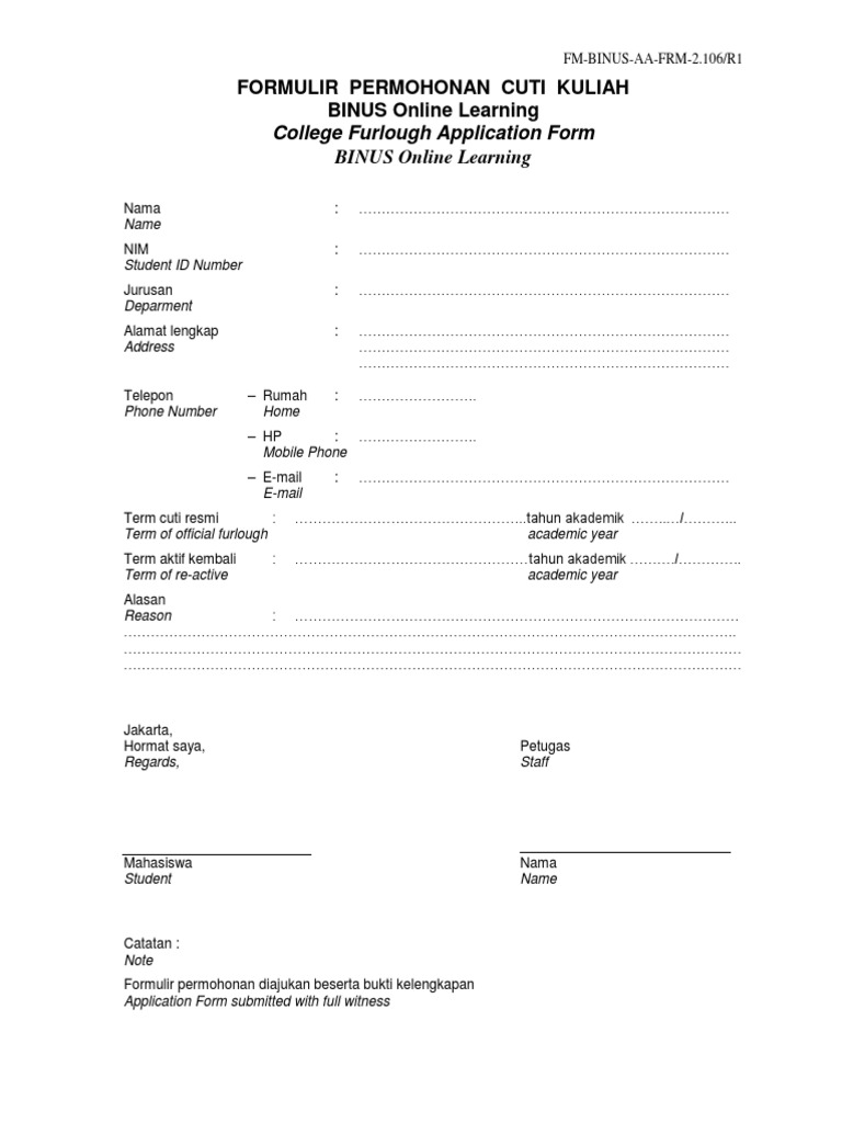 Formulir Pengajuan Cuti Kuliah | PDF
