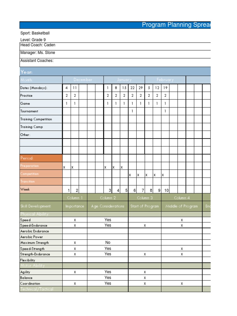 Year:: Program Planning Spreadsheet | PDF | Recreation | Sports