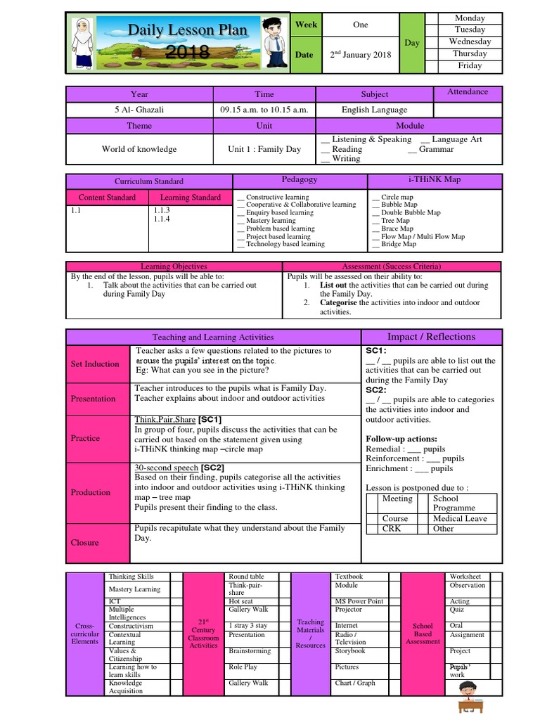 Daily Teaching and Learning Plan Level Two | Lesson Plan | Learning