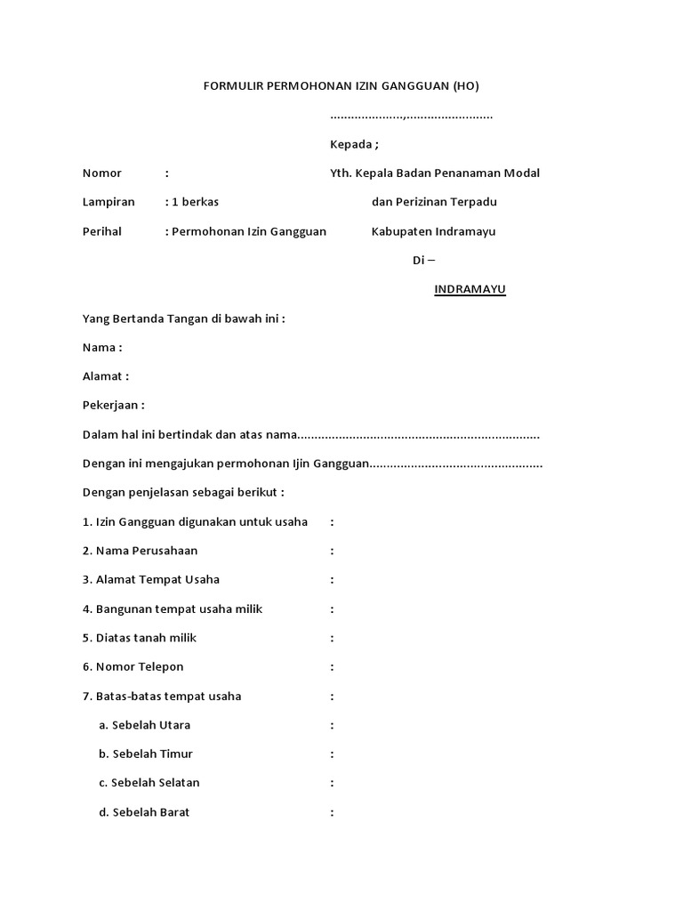 Formulir Permohonan Izin Gangguan | PDF