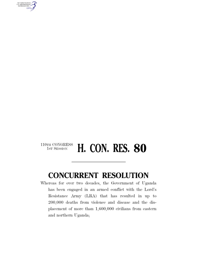 House Concurrent Resolution 80 (June 2007) | PDF | Lord's Resistance ...