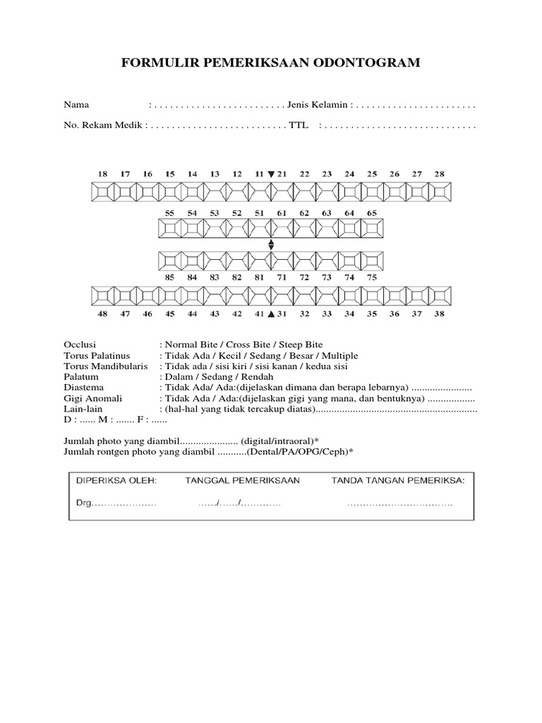 Formulir Pemeriksaan Odontogram Gigi | PDF