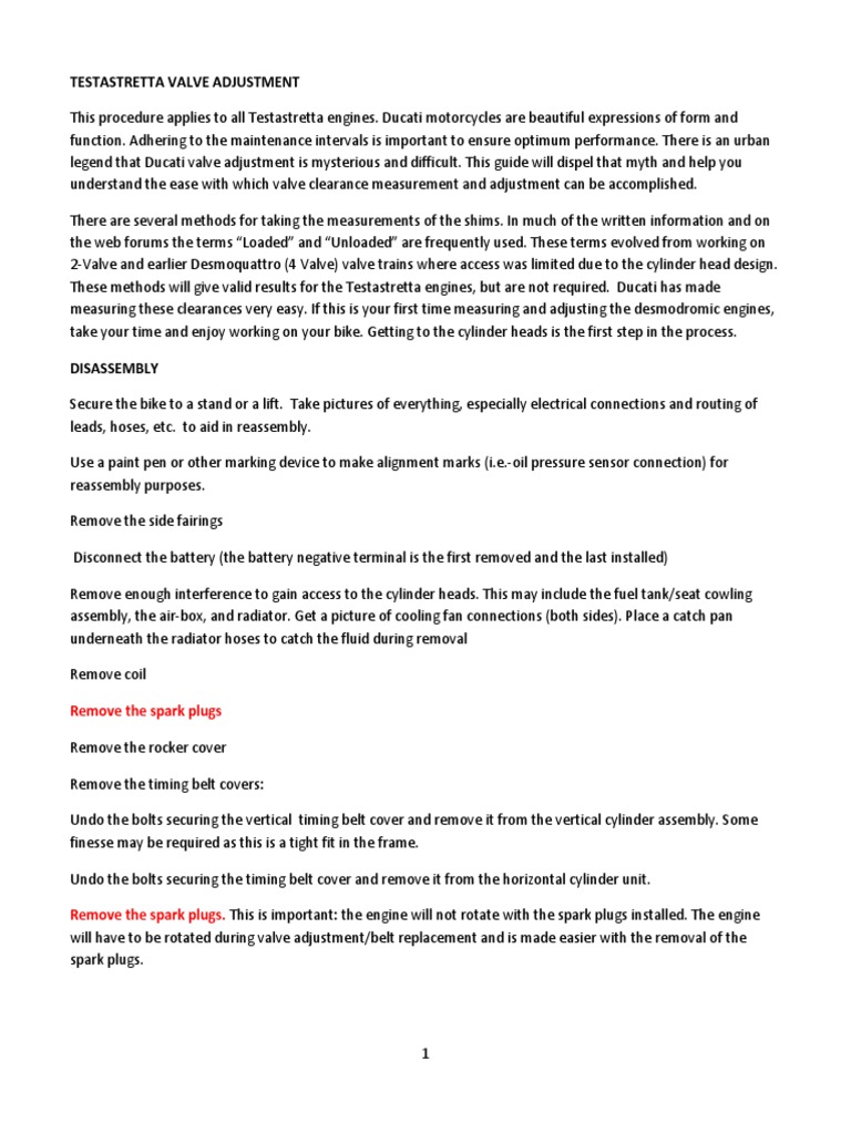 DTR Testastretta Valve Adjustment Procedure | PDF | Belt (Mechanical ...