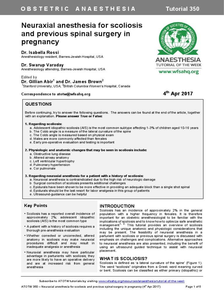 Neuraxial Anesthesia in Pregnancy | PDF | Scoliosis | Anesthesia
