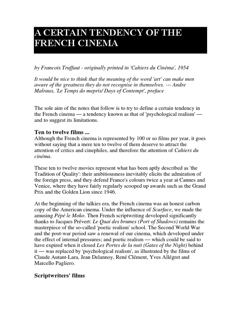 A Certain Tendency of The French Cinema | PDF