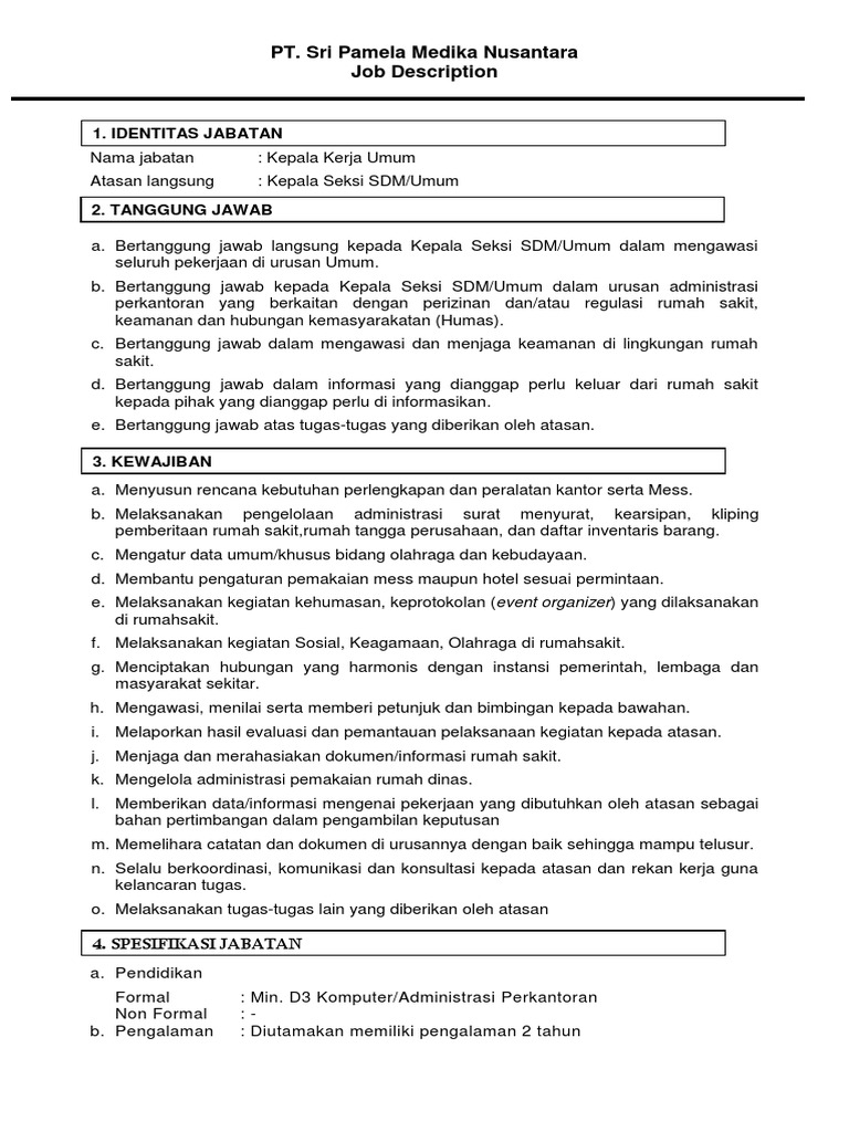 Job Desc Umum | PDF | Karier & Perkembangan