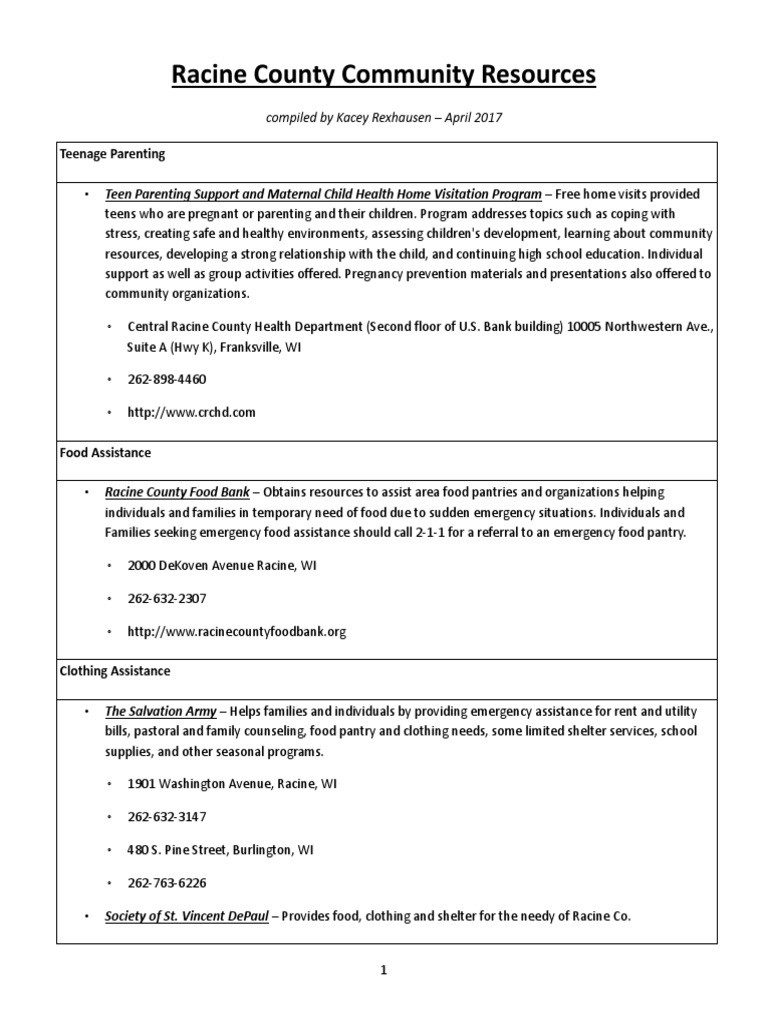 Racine County Community Resource Guide | PDF | Child Care | Relationships