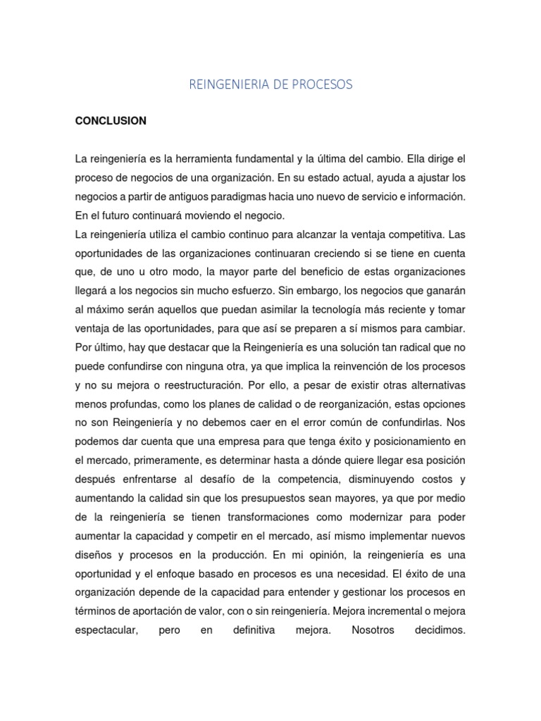 Reingenieria de Procesos (Resumen) | PDF Reingenieria de Procesos (Resumen) | PDF